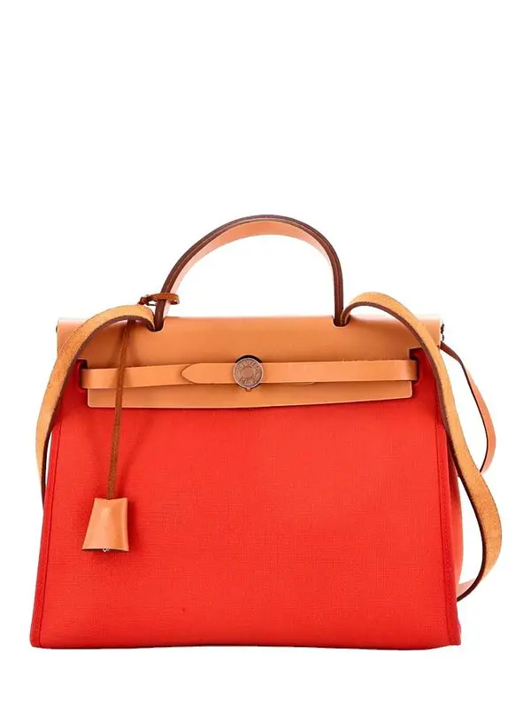 Hermès 31 Herbag Zip Leather And Toile - Red/ Brown/ Red