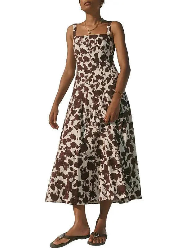 Mint Velvet Linen Blend Printed Midi Dress - Brown