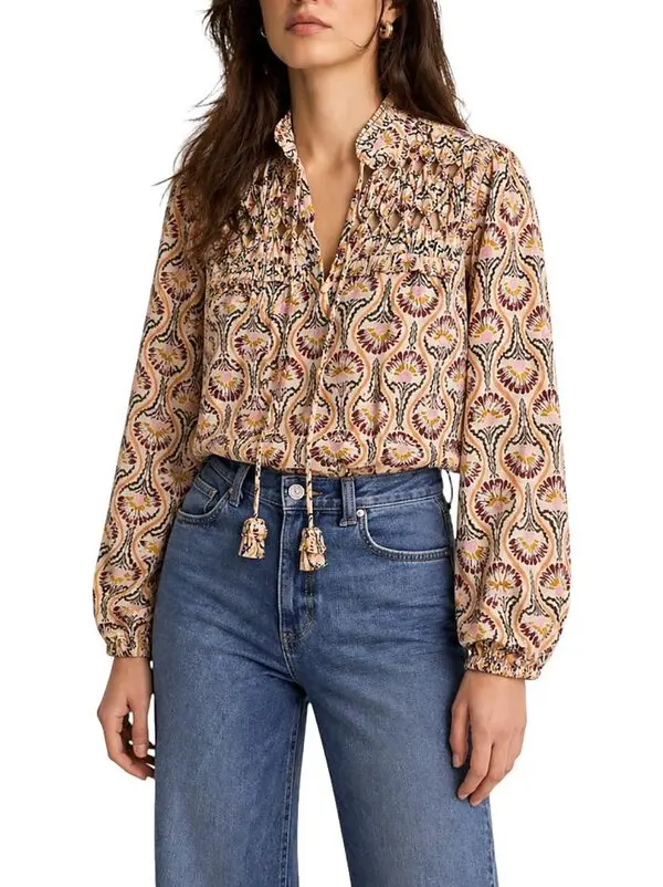 Mint Velvet Floral Print Ruffle Blouse - Brown
