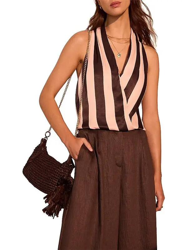 Mint Velvet Striped Halter Wrap Top - Brown