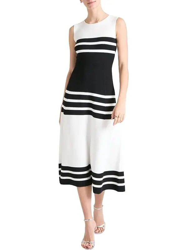 TEMPERLEY LONDON Sleeveless Sailor Stripe Knit Dress - Black/white