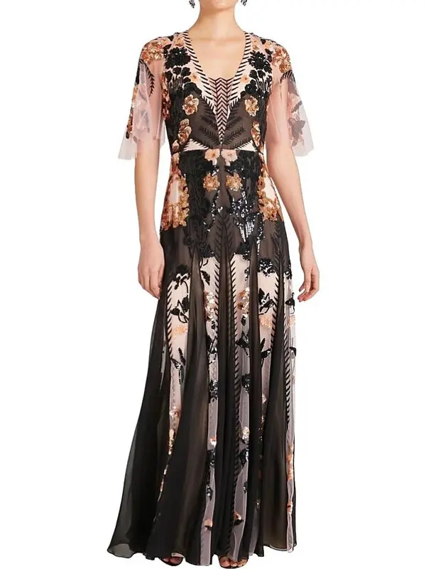 TEMPERLEY LONDON Sequined Floral Gown - Almond