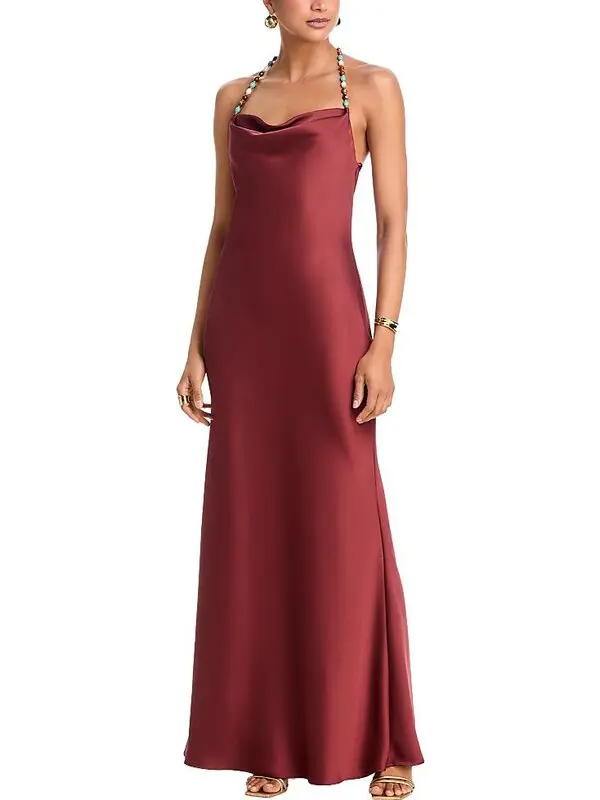 Aqua Satin Beaded Strap Maxi Dress - Nutmeg