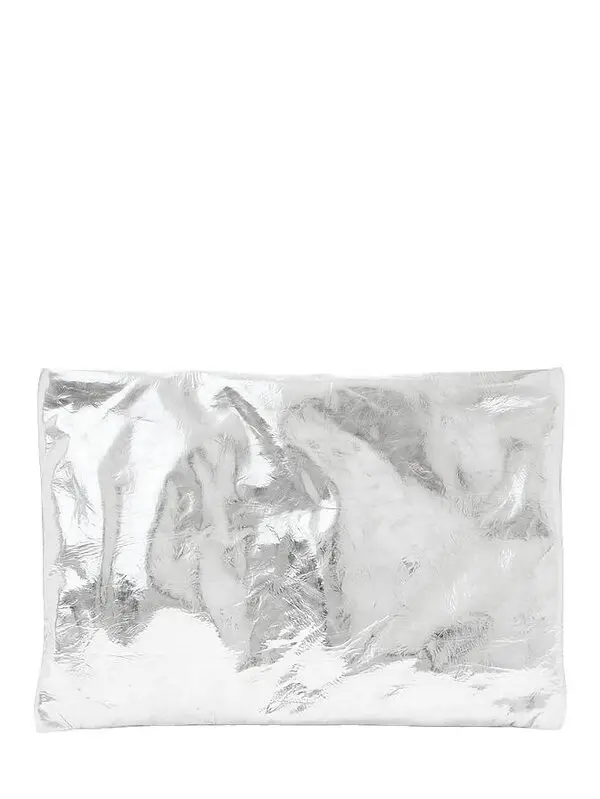 ALLSAINTS Bettina Large Metallic Leather Clutch - Foggy Silver