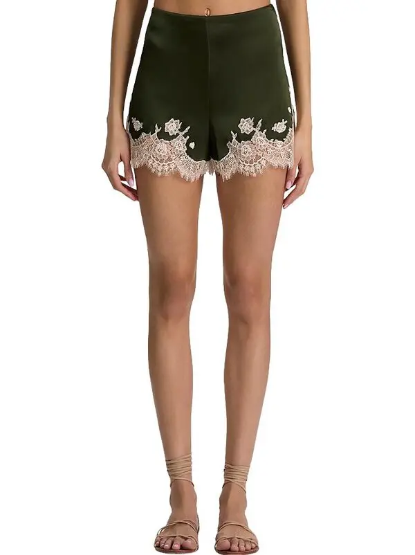 Alice + Olivia Elissa Cutaway Lace Shorts - Dark Fern