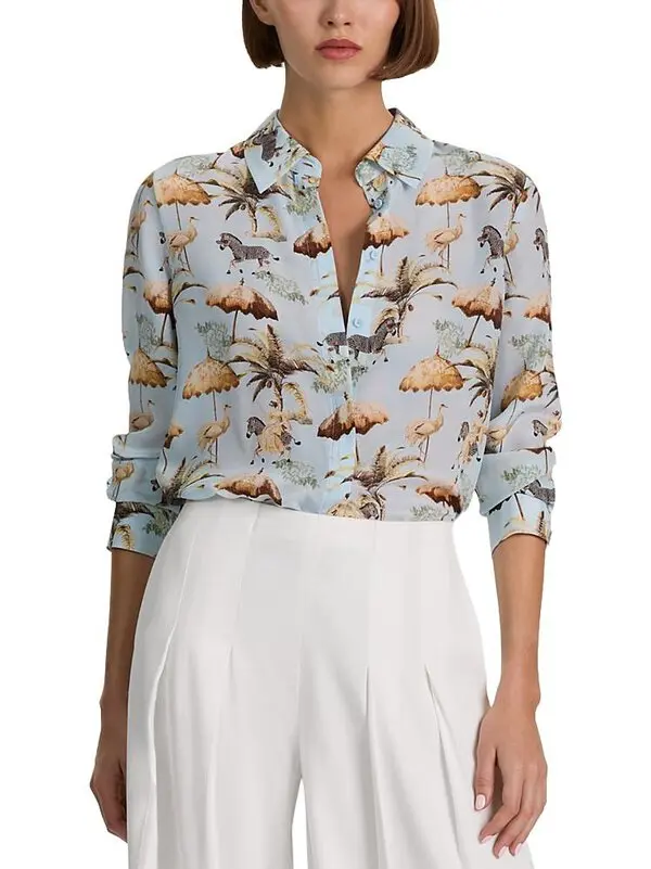 Alice + Olivia Willa Silk Shirt With Safari Print - Untamed