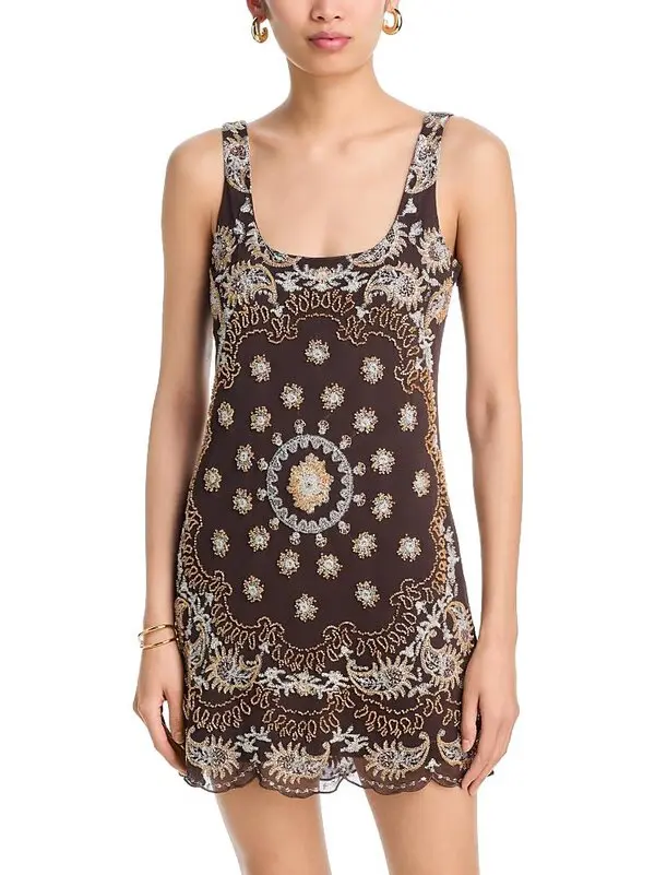 Aqua Bendita Embellished Mini Dress - Brown
