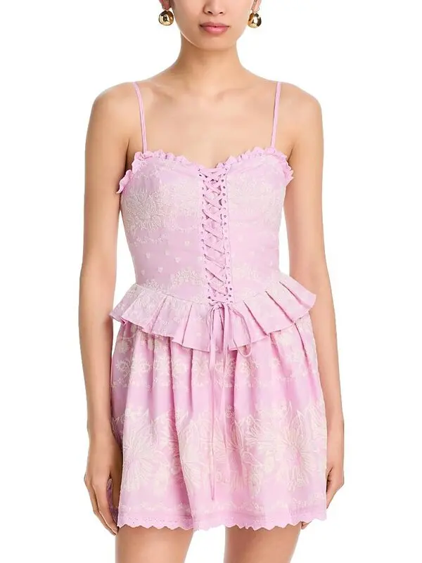 Aqua Bendita Lace-up Mini Dress - Pink White