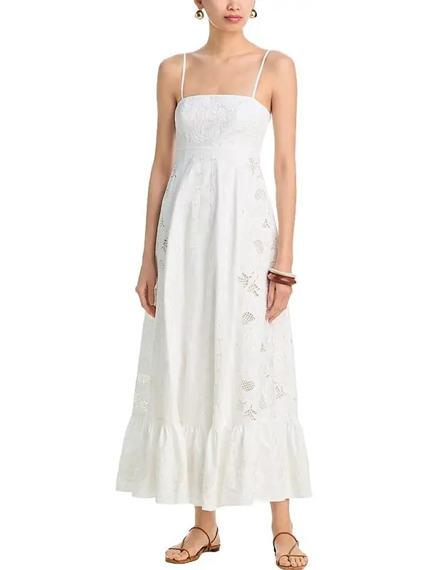 Aqua Agua Bendita Embroidered Poplin Maxi Dress - White