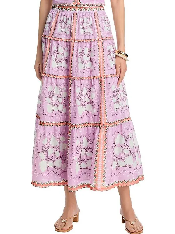 Aqua Bendita Tiered Maxi Skirt - Purple Orange