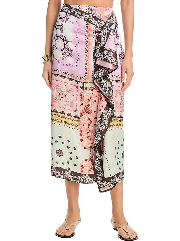 Aqua Bendita Ruffle Wrap Maxi Skirt - Multi