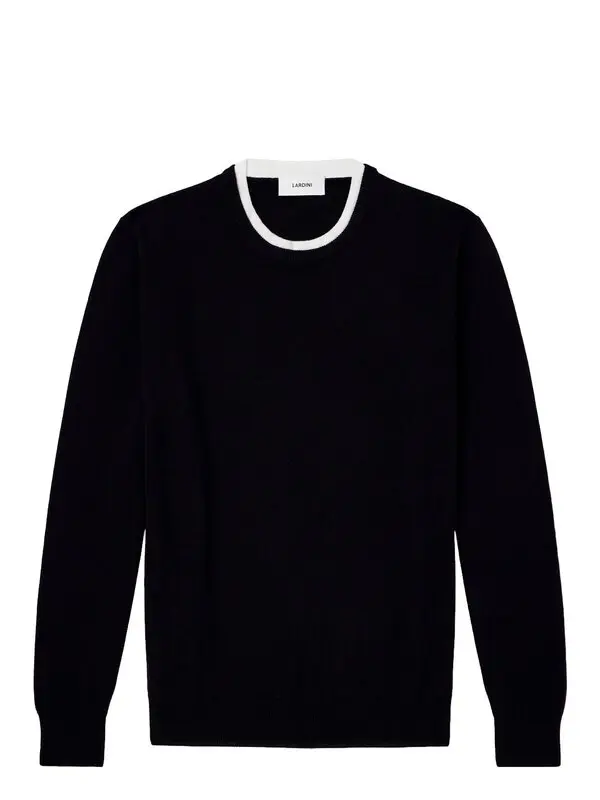 LARDINI Wool And Cashmere-blend Sweater With Contrasting Trim - Black