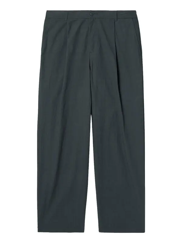 Folk Straight-leg Pleated Cotton Trousers - Gray