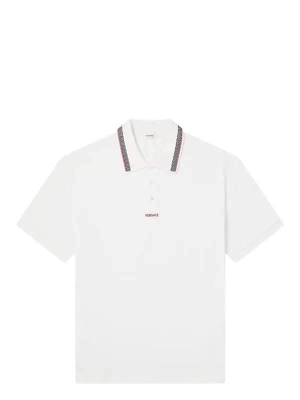 Versace Logo-embroidered Cotton-piqué Polo Shirt - White