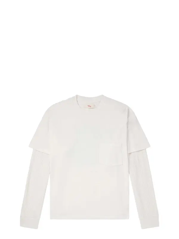 CHERRY LOS ANGELES Layered Cotton-jersey Sweater With Waffle Trim - Cream