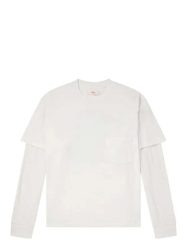 CHERRY LOS ANGELES Layered Cotton-jersey Sweater With Waffle Trim - Neutrals
