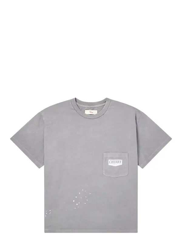 CHERRY LOS ANGELES Logo-print Paint-splattered Cotton-jersey T-shirt - Gray