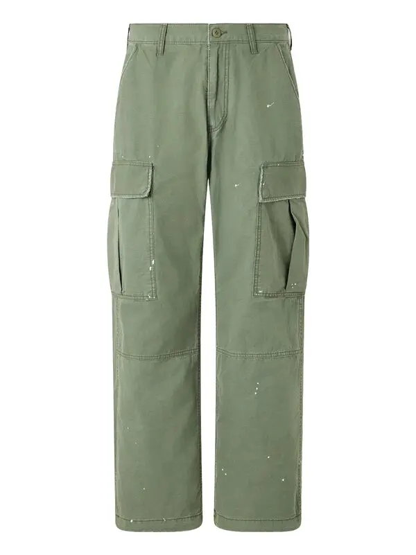 CHERRY LOS ANGELES Wide-leg Paint-splattered Cotton-ripstop Cargo Trousers - Green