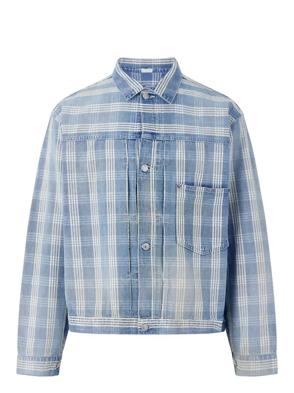 A.PRESSE Checked Denim Jacket - Navy