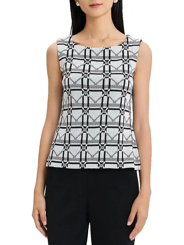 Ming Wang Monochrome Geometric Knit Tank - Ivory/black