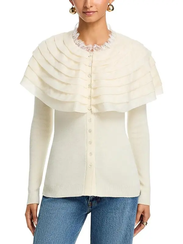 Sea Wanda Wool Cardigan With Ruffled Neckline - Cream