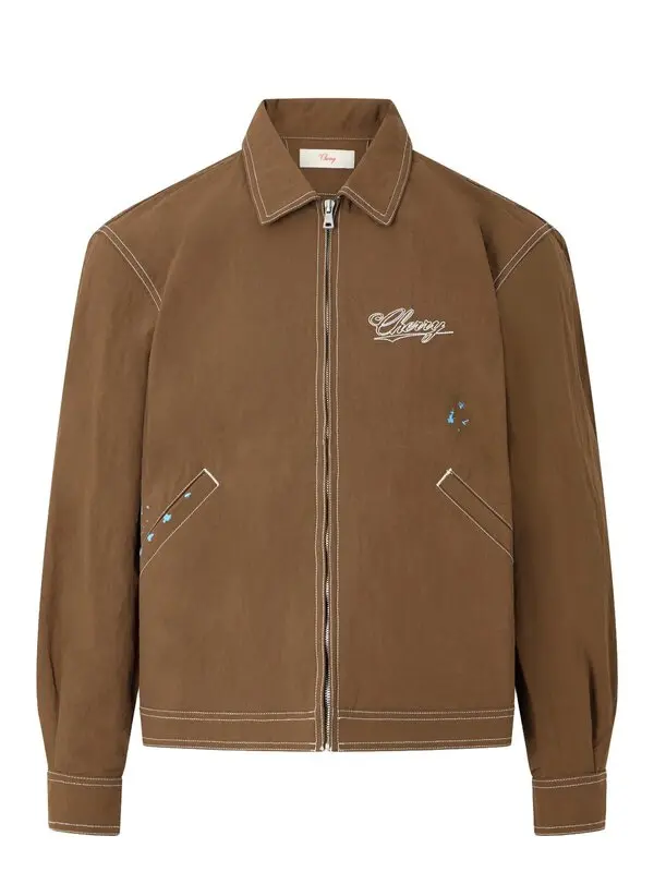 CHERRY LOS ANGELES Embroidered Paint-splattered Shell Jacket - Brown