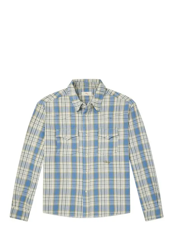 CHERRY LOS ANGELES Checked Cotton Western Shirt - Blue