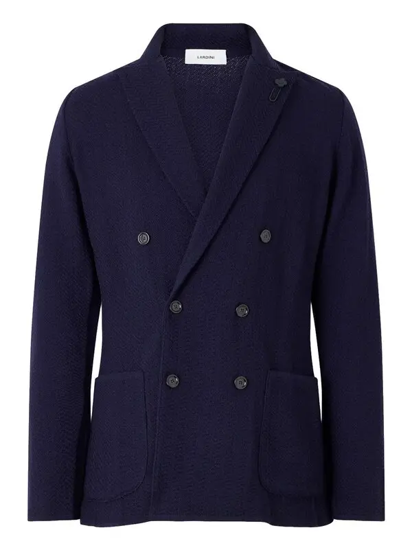 LARDINI Double-breasted Knitted Virgin Wool Blazer - Blue