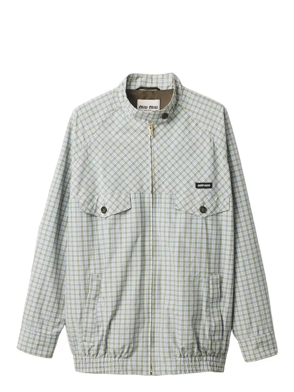 Miu Miu Checked Technical Fabric Blouson Jacket - White/sage Green
