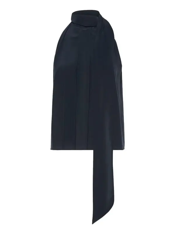 Max Mara Sleeveless Silk Crepe De Chine Top With Plissé Detail - Ultramarine