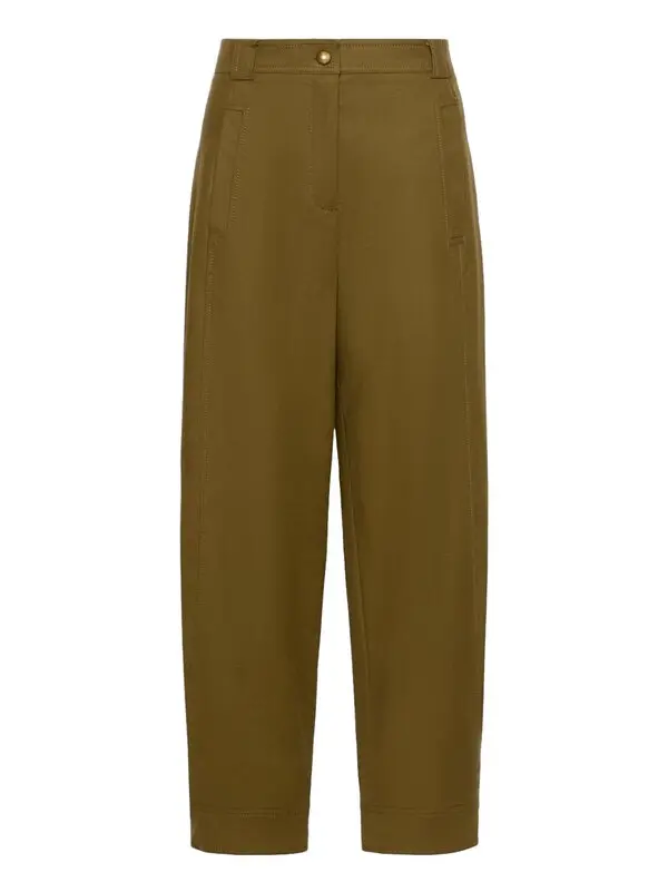 Max Mara Stretch Cotton Canvas Barrel-leg Trousers - Kaki