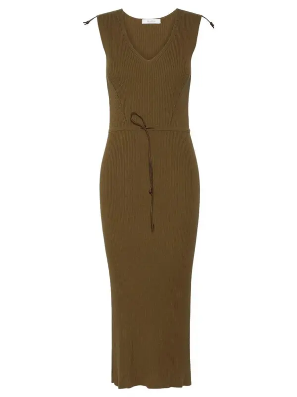 Max Mara Rib-knit V-neck Sleeveless Midi Dress - Mud