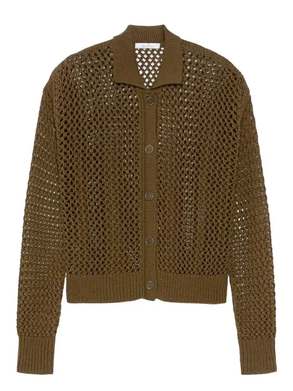 Max Mara Cotton Cordonnet Cardigan With See-through Mesh Knit - Kaki