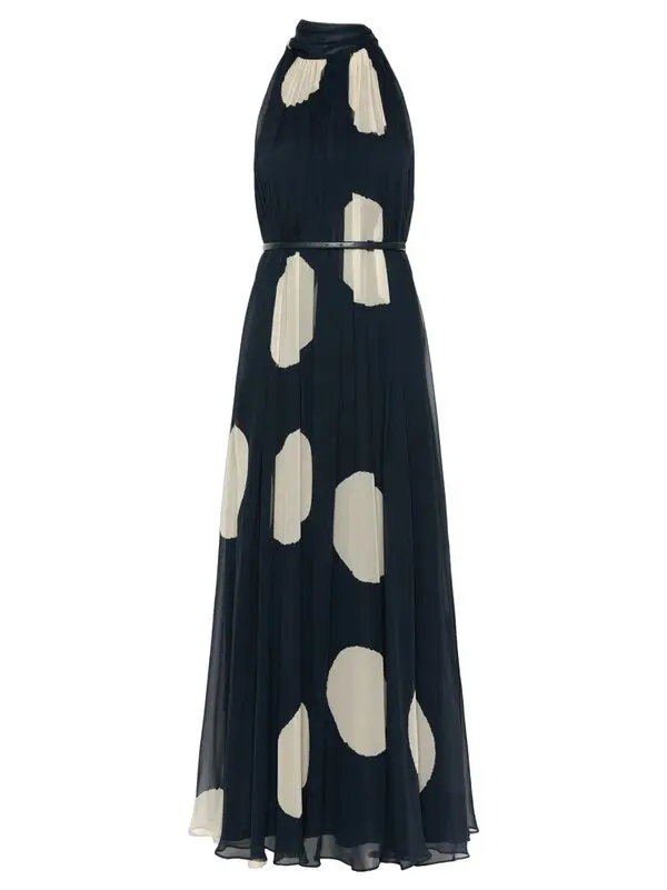 Max Mara Polka Dot Long Silk Dress - Midnightblue