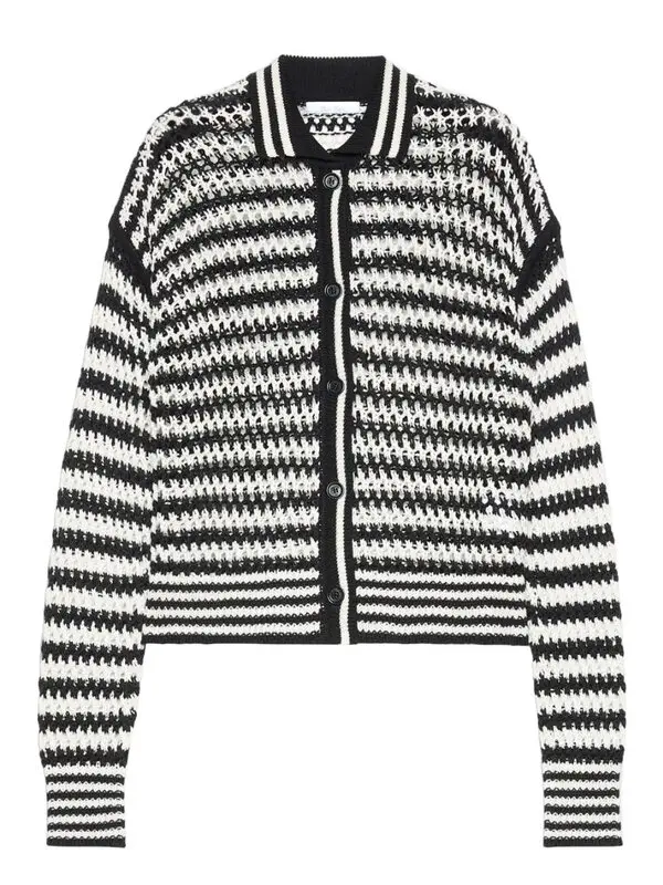Max Mara Cotton Cordonnet Striped Cardigan - White Blue