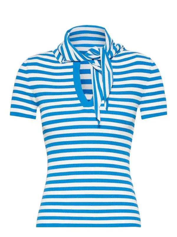 Max Mara Short Sleeve Viscose Crepe Sweater With Scarf Detail - White