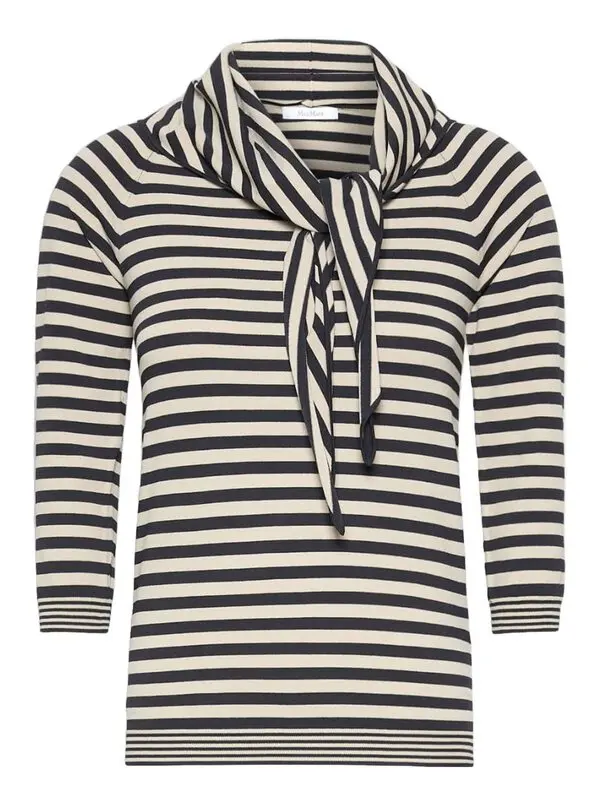 Max Mara Viscose Crepe Yarn Sweater With Removable Scarf Detail - Stone