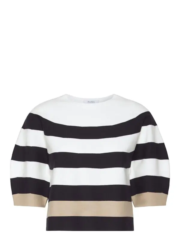Max Mara Striped Cropped Viscose Yarn Sweater - Ultramarine