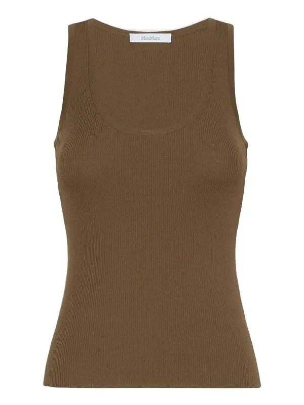 Max Mara Sleeveless Ribbed Viscose Crepe Jumper - Mud