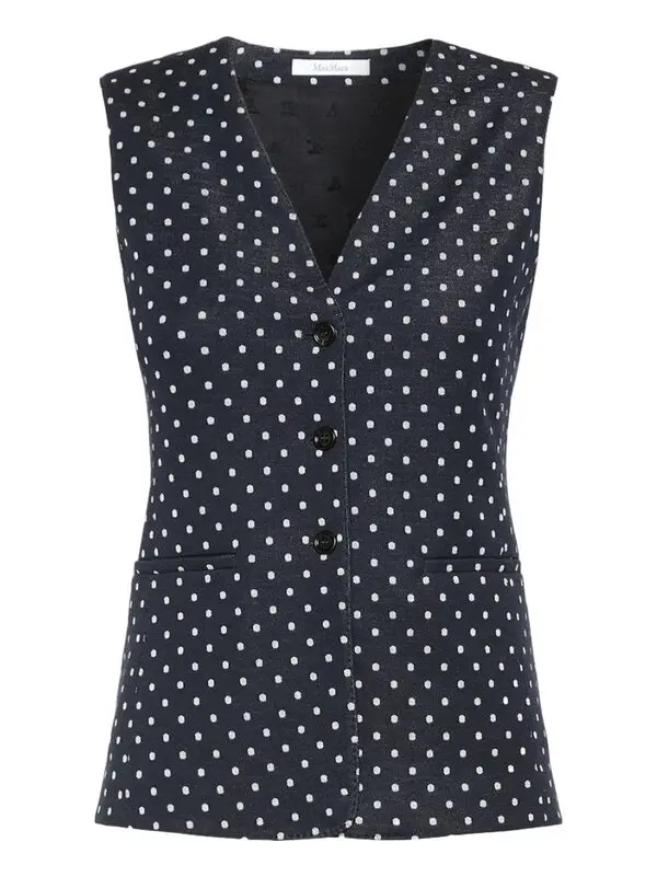 Max Mara Polka Dot Wool And Viscose Jersey Waistcoat - Ultramarine