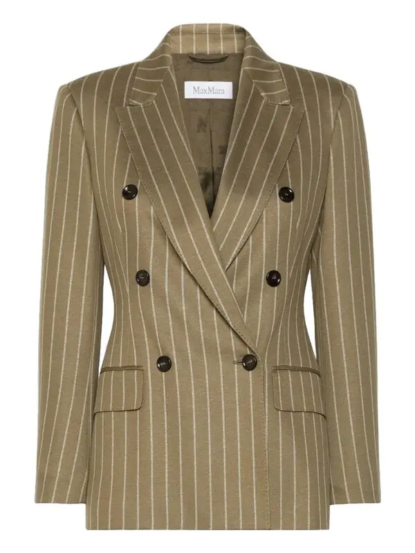 Max Mara Double-breasted Pinstripe Jersey Blazer - Kaki
