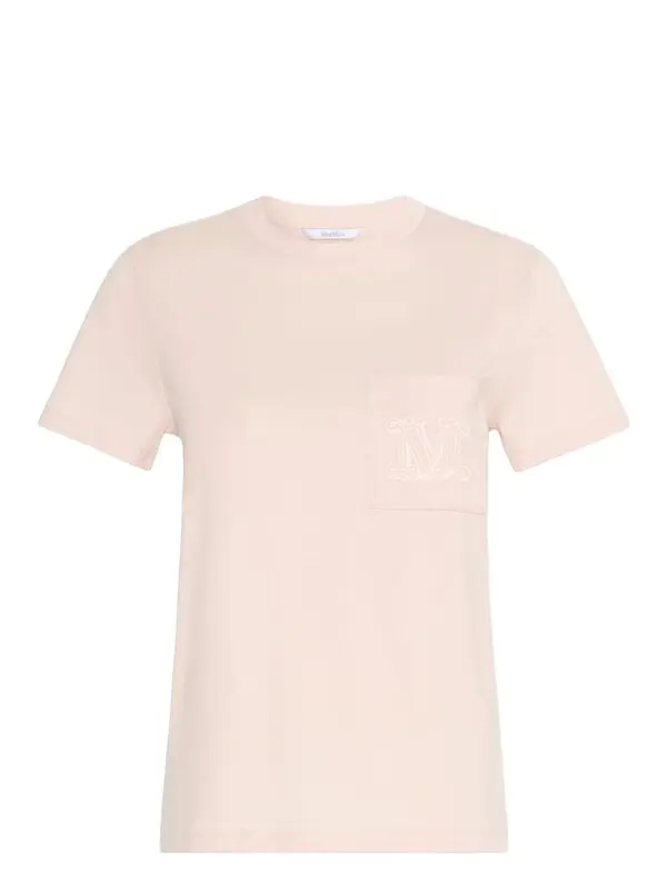 Max Mara Cotton Jersey T-shirt With Embroidered Monogram Pocket - Pink