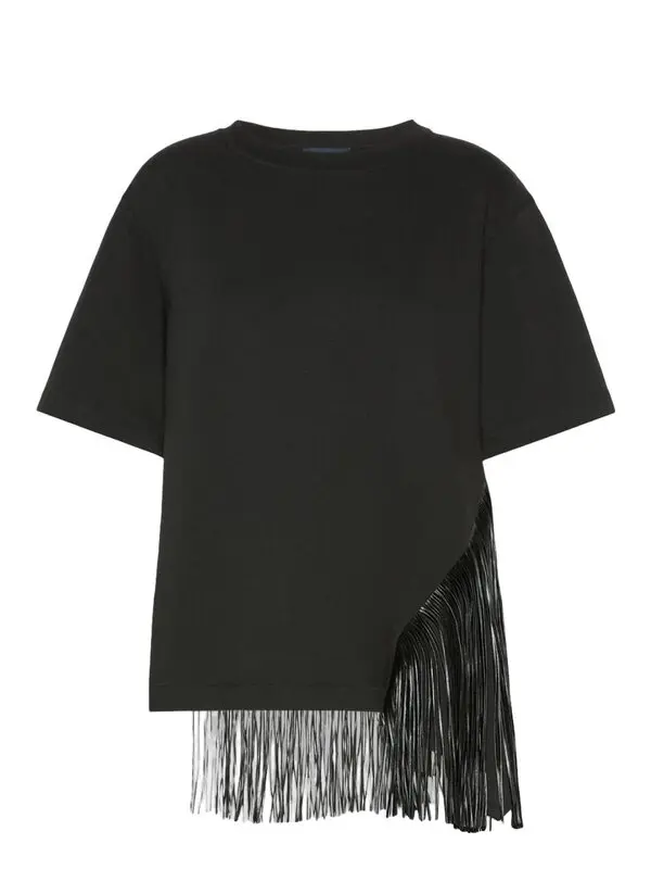 Max Mara Fringed Cotton T-shirt - Black
