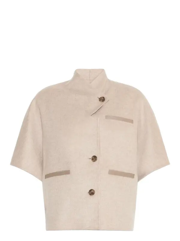 Max Mara Lightweight Cashmere Cape With Leather Trim - Stone