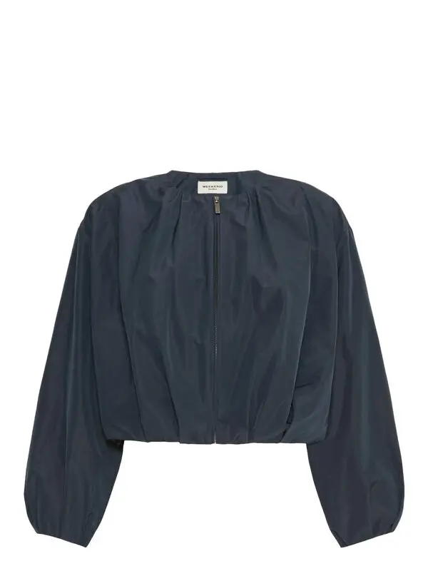 Max Mara Short Taffeta Jacket With Gathered Neckline And Pleated Cuffs - Navy