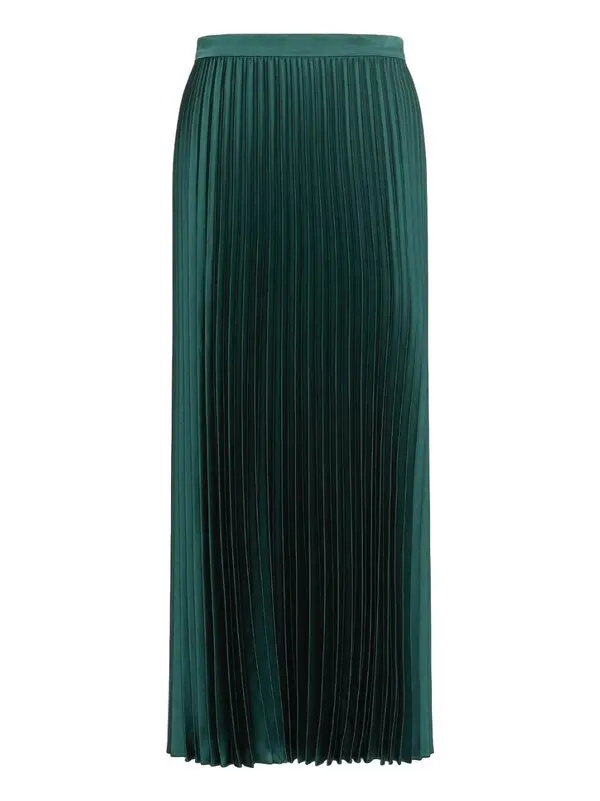 Max Mara Pleated Satin Maxi Skirt - Dark Green