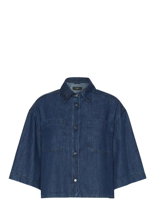 Max Mara Cropped Denim Shirt With Patch Pockets - Navy