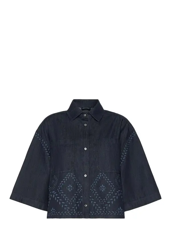Max Mara Boxy Shirt In Laser-treated Cotton Denim - Navy
