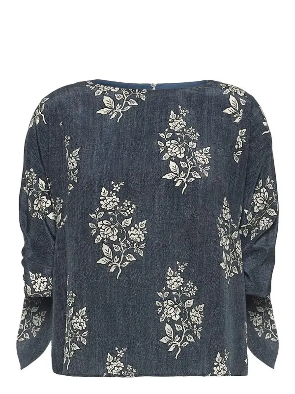 Max Mara Printed Silk Crepe De Chine Blouse - Navy