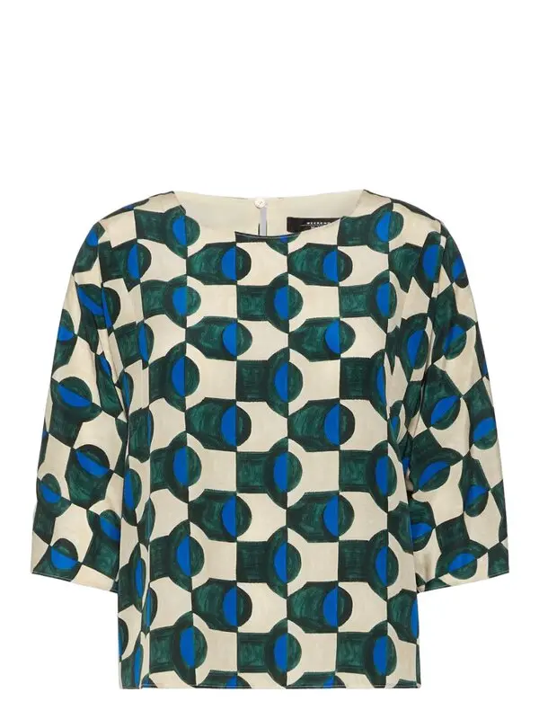 Max Mara Printed Silk Crepe De Chine Blouse With Tie Detail Cuffs - Dark Green